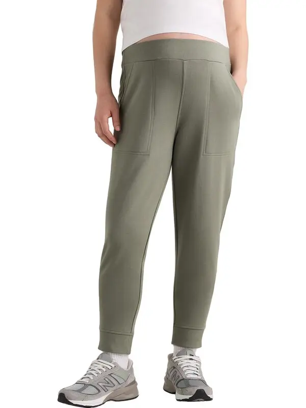 Quince Fleece Maternity Joggers - Smoked Thyme Green