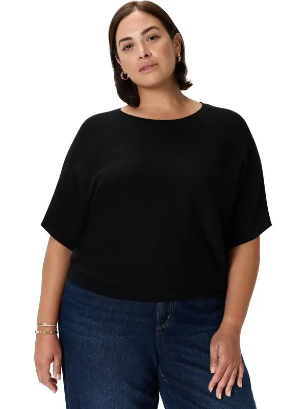 Quince Cotton Cashmere Link-stitch Dolman Sweater - Black