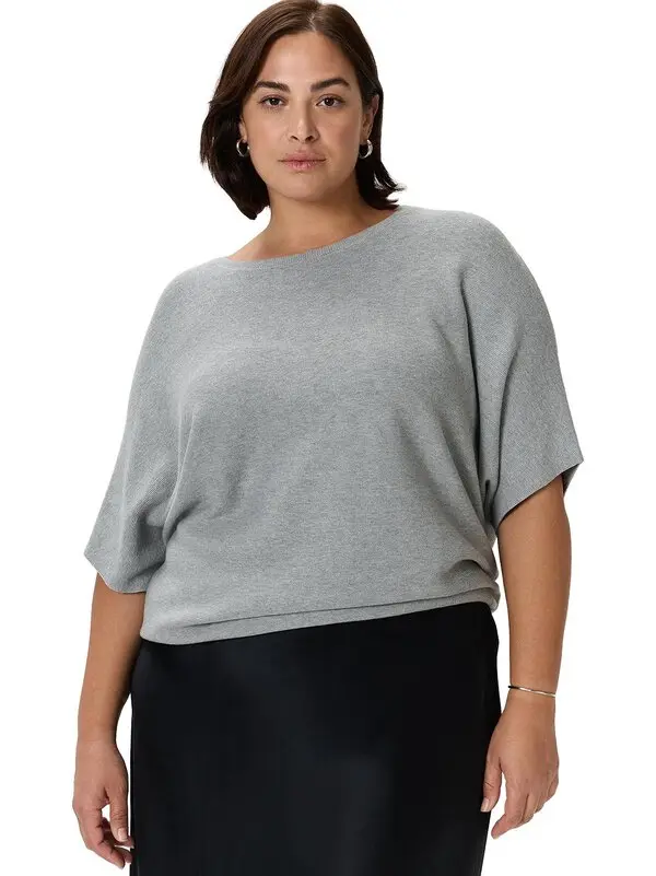 Quince Lightweight Cotton Cashmere Link-stitch Dolman Sweater - Heather Grey