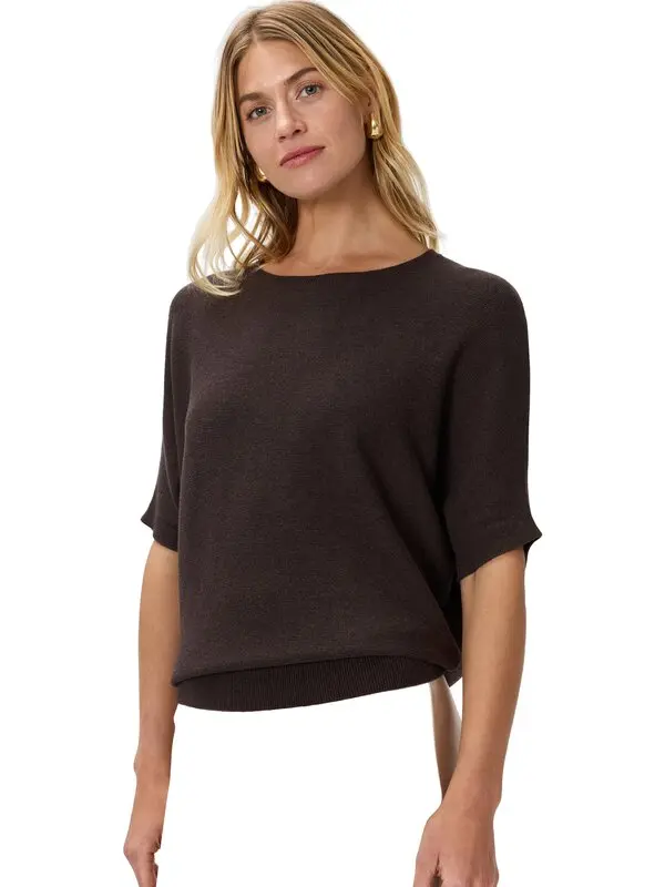 Quince Cotton Cashmere Link-stitch Dolman Sweater - Mocha Heather