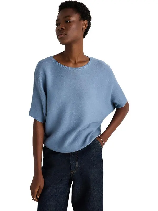 Quince Cotton Cashmere Link-stitch Dolman Sweater - Mountain Spring Blue