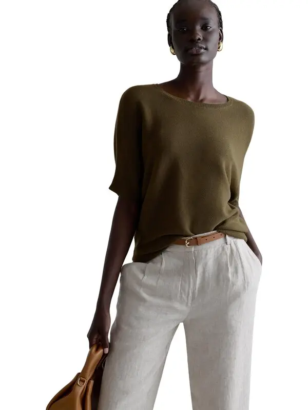 Quince Cotton Cashmere Link-stitch Dolman Sweater - Olive