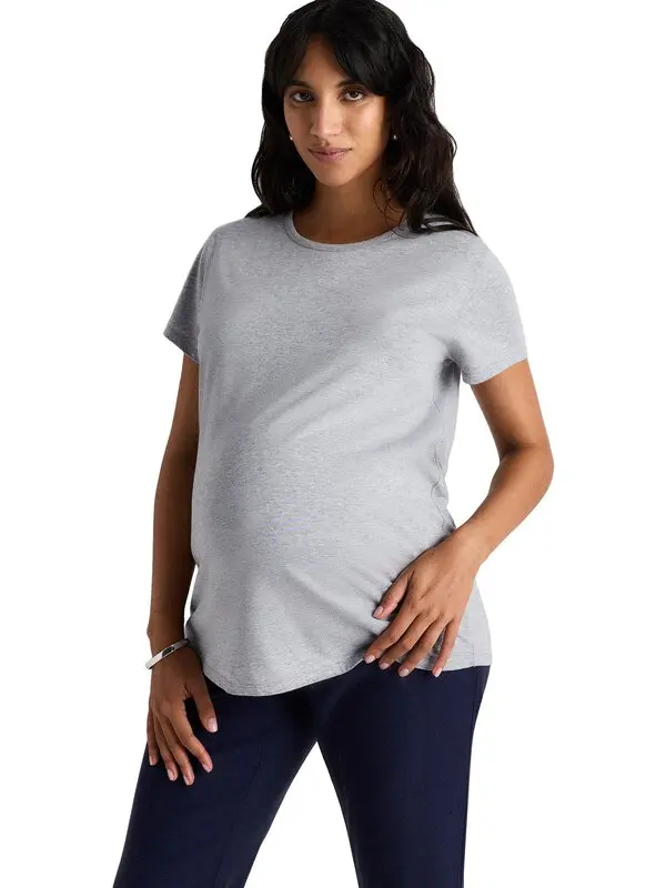 Quince Cotton Modal Maternity Crew Neck T-shirt - Heather Grey/olive