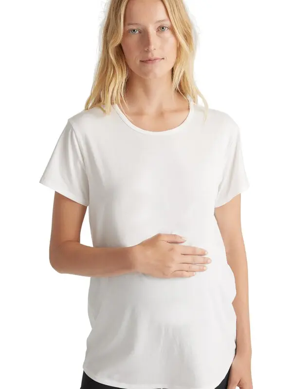 Quince Cotton Modal Maternity Crew Neck T-shirt - White/heather Grey