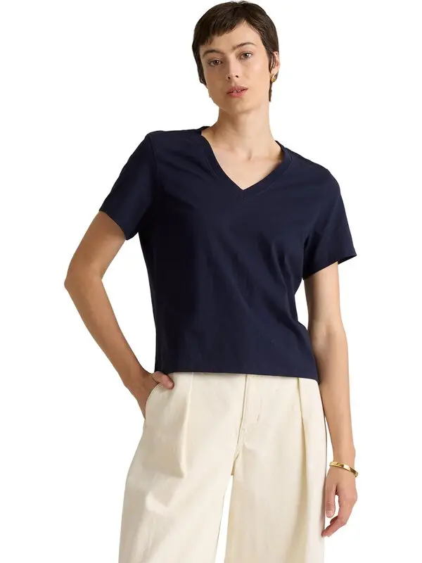 Quince Boxy V-neck T-shirt - Deep Navy