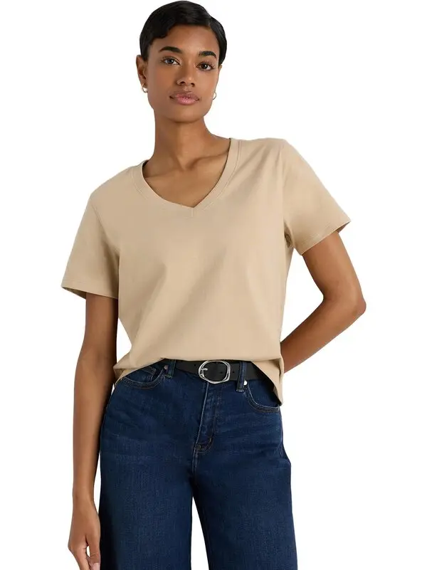 Quince Boxy V-neck T-shirt - Dusty Beige