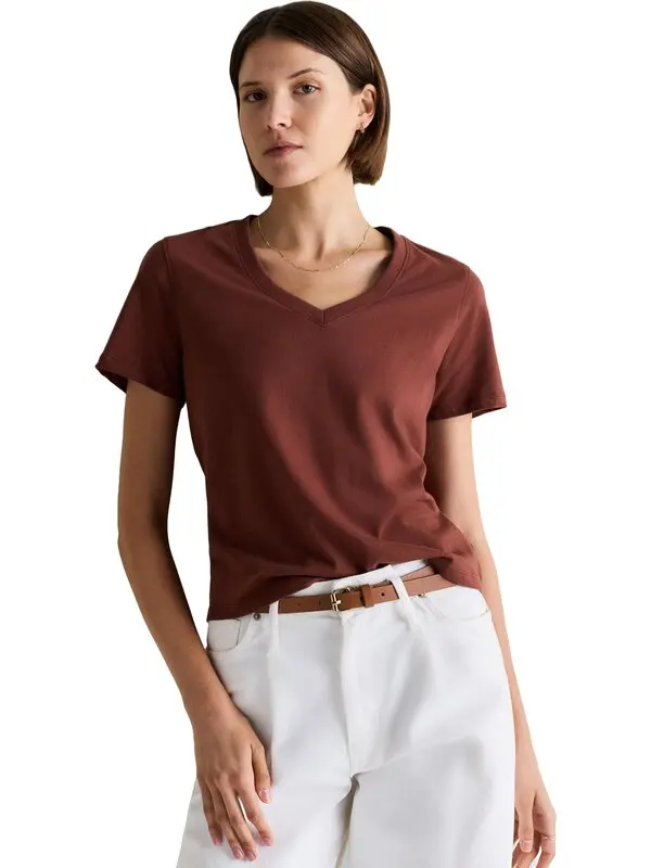Quince Boxy V-neck T-shirt - Redwood Brown