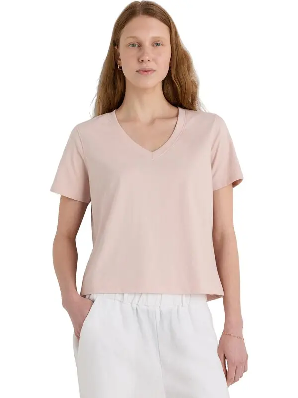 Quince Boxy V-neck T-shirt - Shell Pink