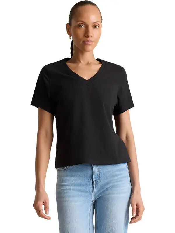 Quince Boxy V-neck T-shirt - True Black