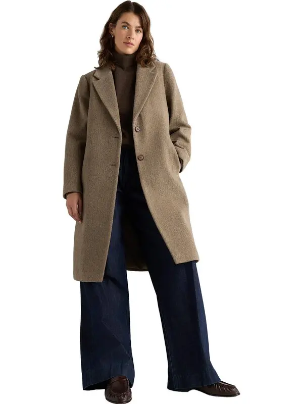 Quince Wool Cashmere Blazer Coat - Brown Herringbone