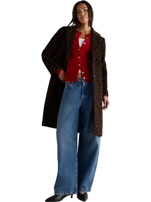 Quince Wool Cashmere Blazer Coat - Jacquard Leopard