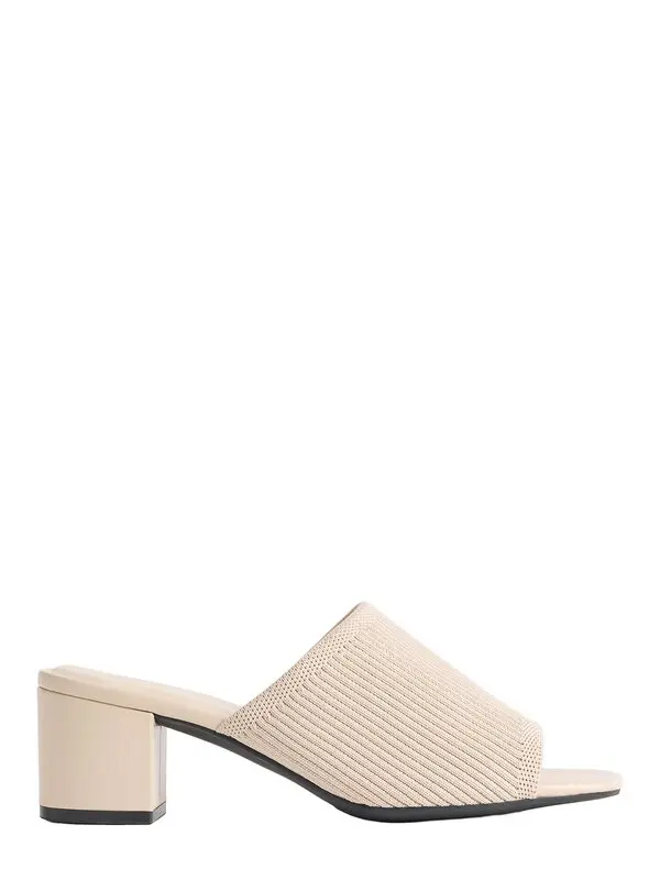 Quince Italian Leather And Eco Knit Heeled Mule - Almond