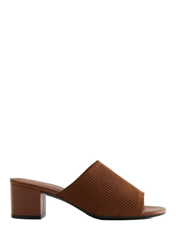 Quince Italian Leather & Eco Knit Heeled Mule - Cognac