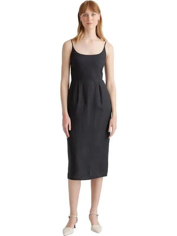 Quince 100% European Linen Scoop Neck Midi Dress - Black