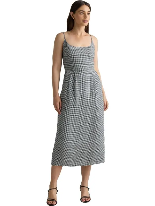 Quince 100% European Linen Scoop Neck Midi Dress - Classic Mini Gingham