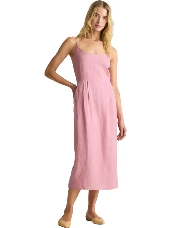 Quince 100% European Linen Scoop Neck Midi Dress - Mauve Mist