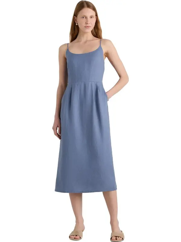 Quince 100% European Linen Scoop Neck Midi Dress - Moonstone Blue