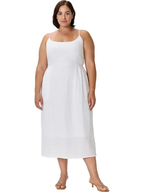 Quince 100% European Linen Scoop Neck Midi Dress - White