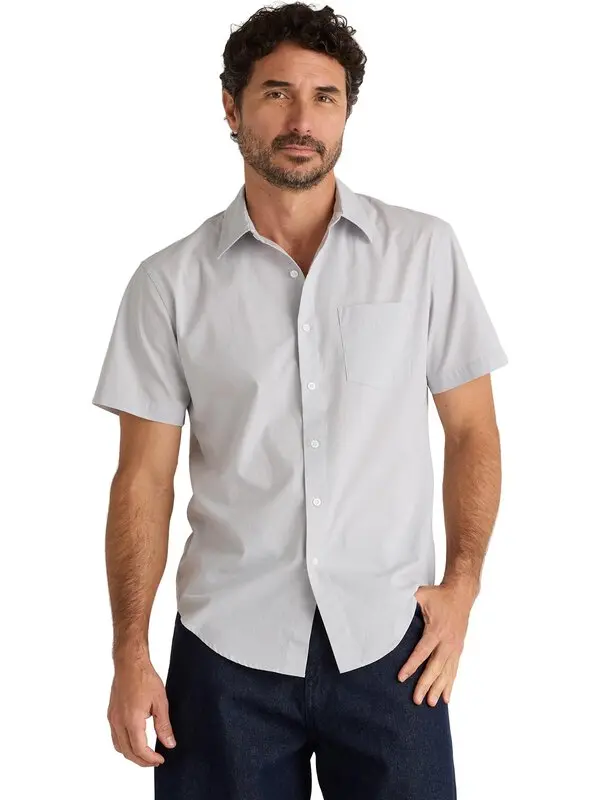 Quince Stretch Poplin Short Sleeve Shirt - Light Grey