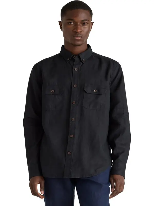 Quince 100% European Linen Utility Shirt - Black