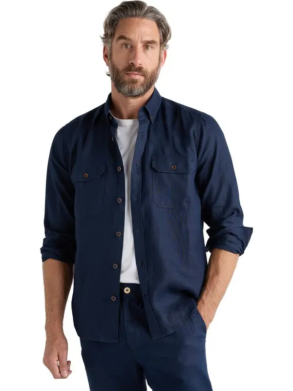 Quince 100% European Linen Utility Shirt - Deep Navy