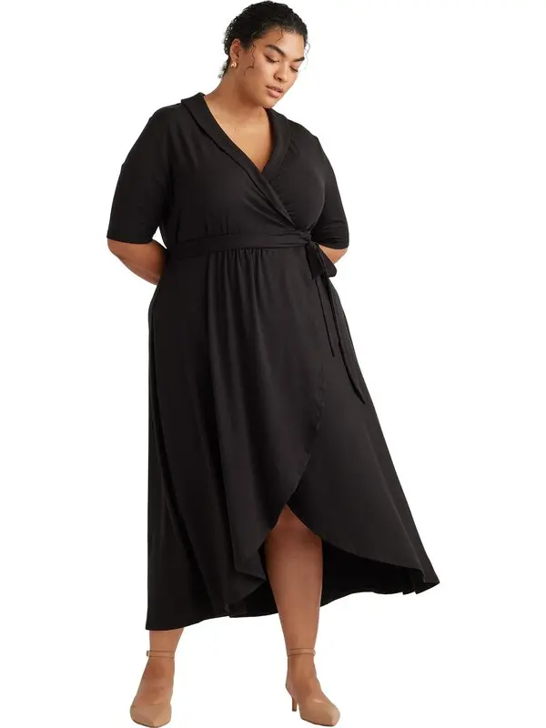 Quince Tencel Jersey Midi Wrap Dress - Black