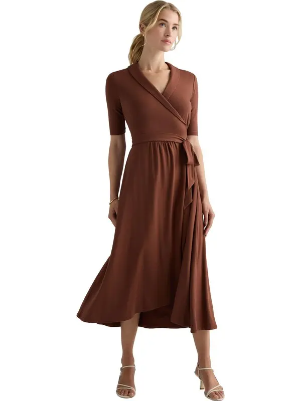 Quince Tencel Jersey Midi Wrap Dress - Brown