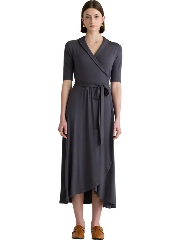 Quince Tencel Jersey Midi Wrap Dress - Carbon Grey