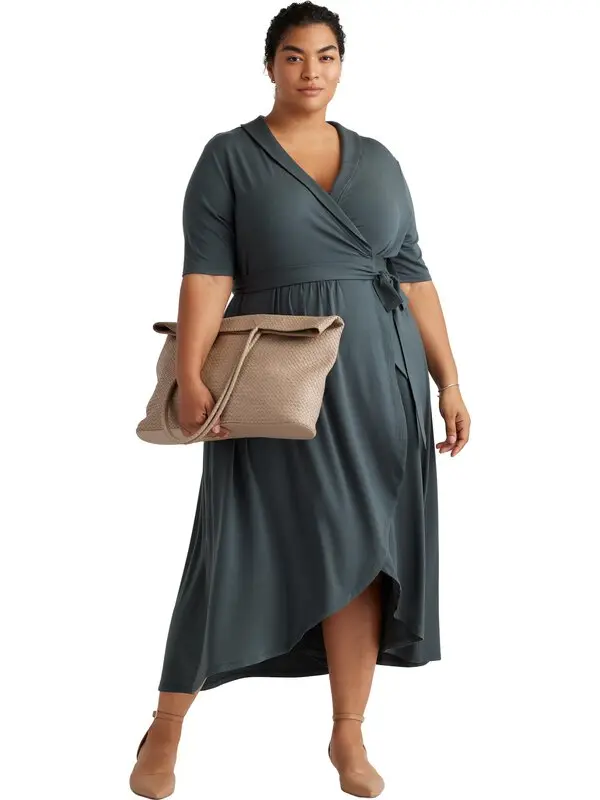 Quince Tencel Jersey Midi Wrap Dress - Dark Olive