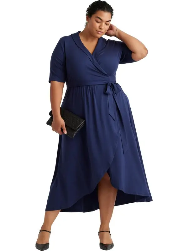Quince Tencel Jersey Midi Wrap Dress - Navy