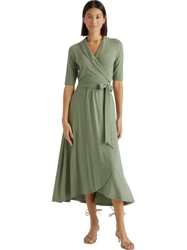 Quince Tencel Jersey Midi Wrap Dress - Sage