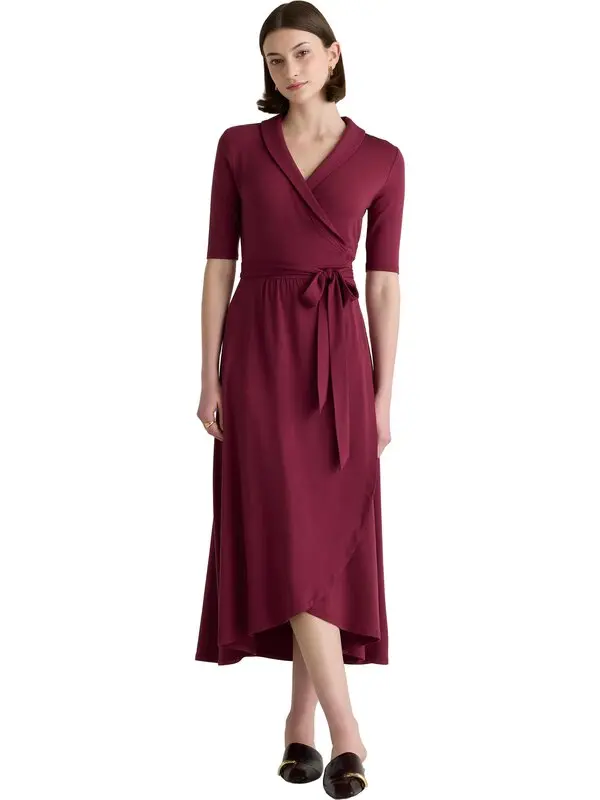 Quince Tencel Jersey Midi Wrap Dress - Wine