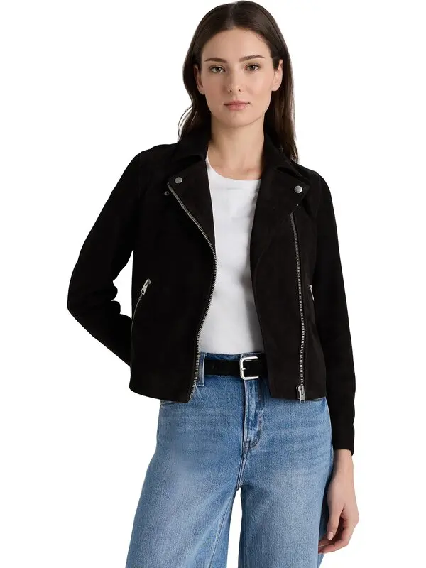 Quince Suede Biker Jacket - Charcoal Black