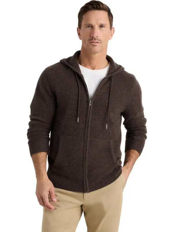 Quince Cashmere Full-zip Hoodie - Heather Truffle Brown