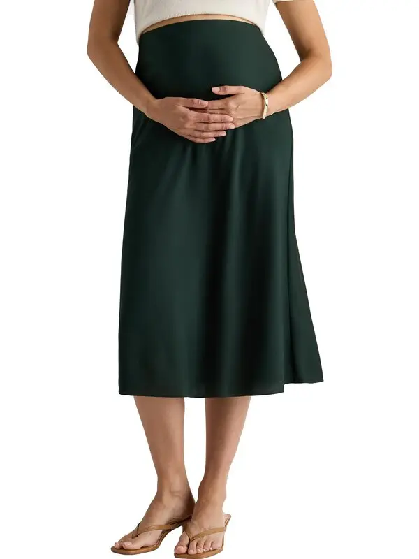 Quince Stretch Silk Maternity Skirt - Forest Green