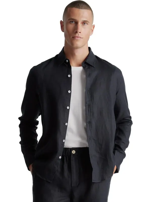 Quince 100% European Linen Relaxed Long Sleeve Shirt - Black