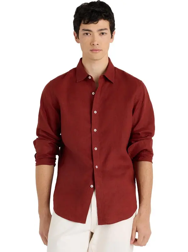 Quince 100% European Linen Relaxed Long Sleeve Shirt - Brick