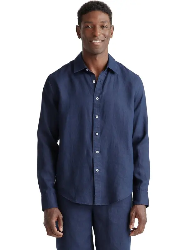 Quince 100% European Linen Relaxed Long Sleeve Shirt - Deep Navy