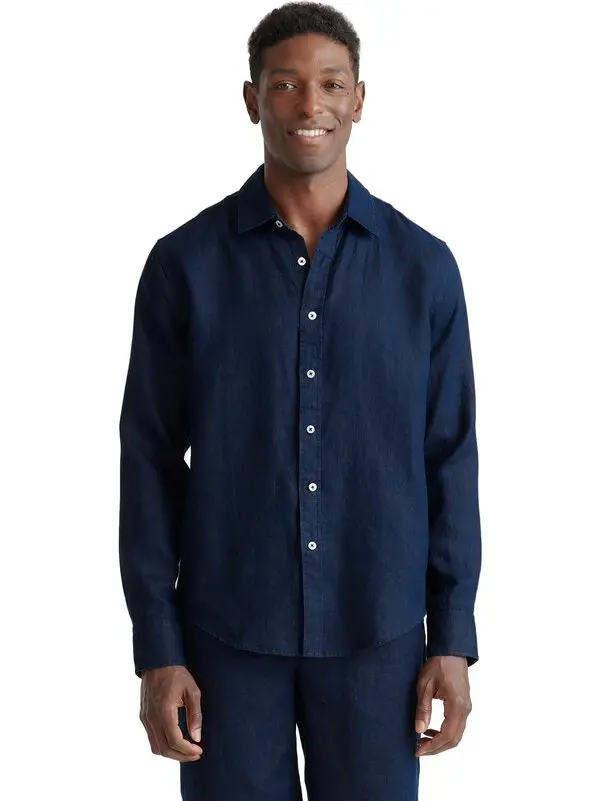 Quince 100% European Linen Relaxed Long Sleeve Shirt - Deep Navy