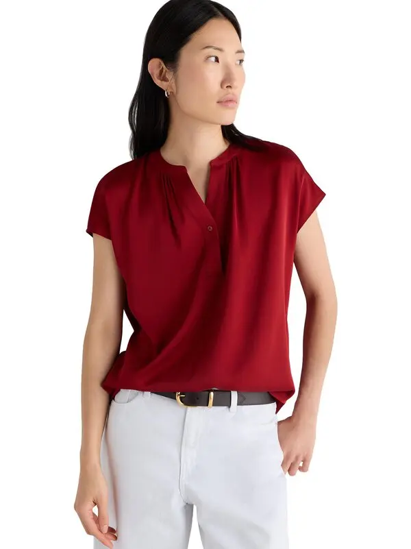 Quince Washable Stretch Silk Dolman Sleeve Blouse - Clay Red