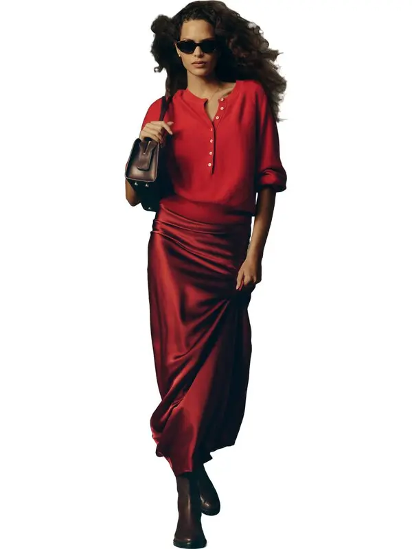 Quince Strapless Midi Dress - Clay Red