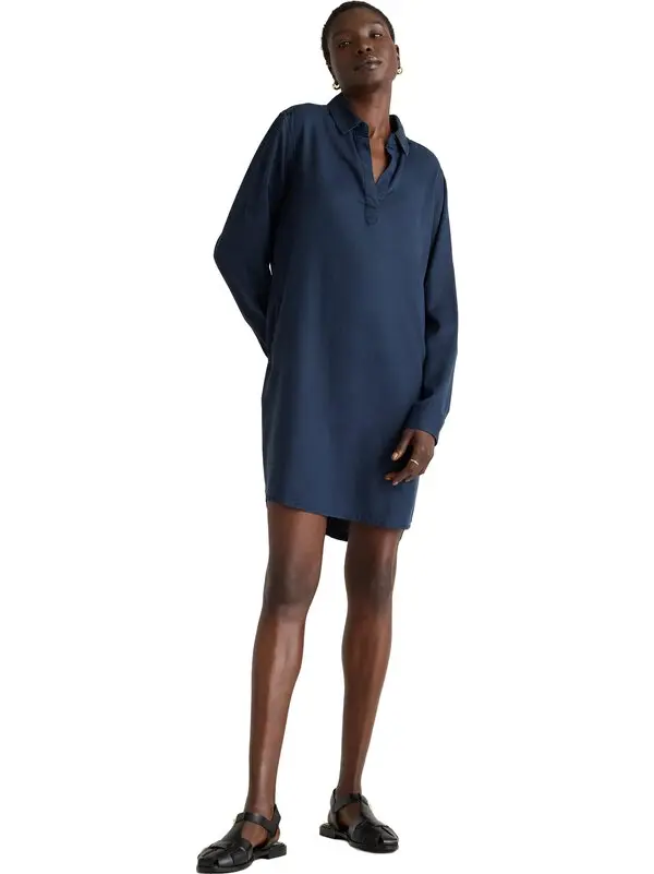 Quince Tencel Roll Sleeve Tunic Dress - Midnight Blue