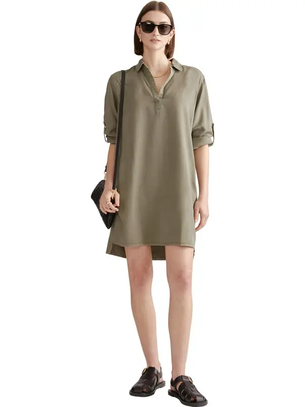 Quince Tencel Roll Sleeve Tunic Dress - Olive