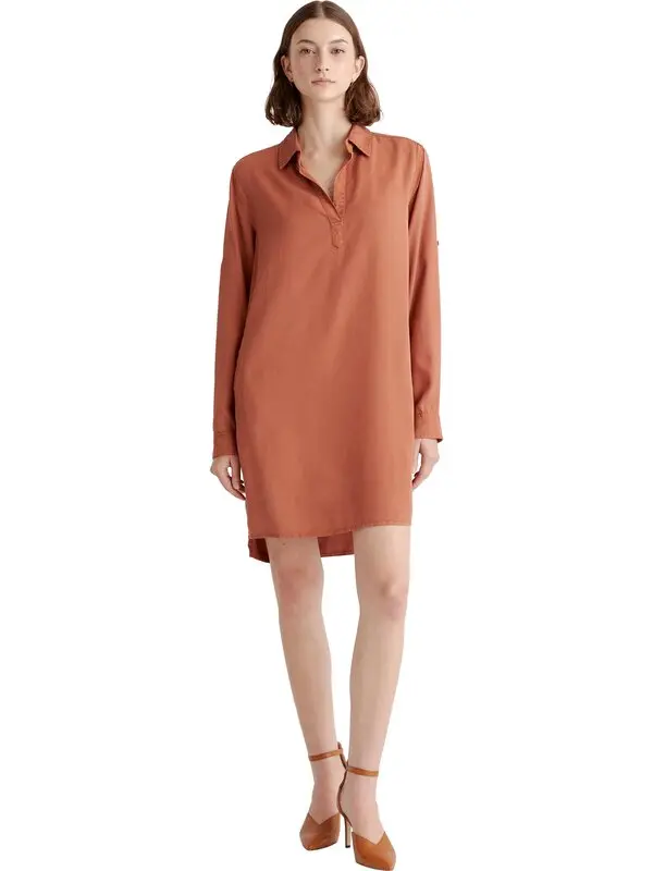 Quince Tencel Roll Sleeve Tunic Dress - Terracotta