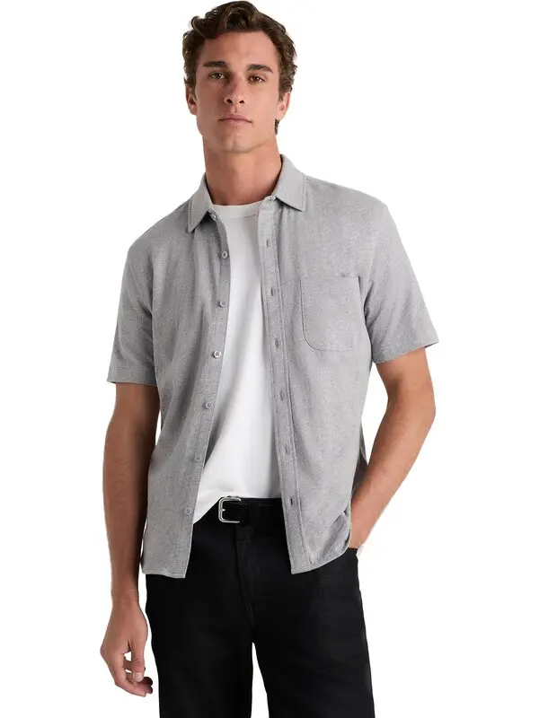 Quince Slub Short Sleeve Button Up Shirt - Heather Grey