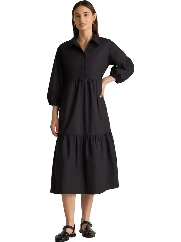 Quince Poplin Midi Tunic Dress - Black