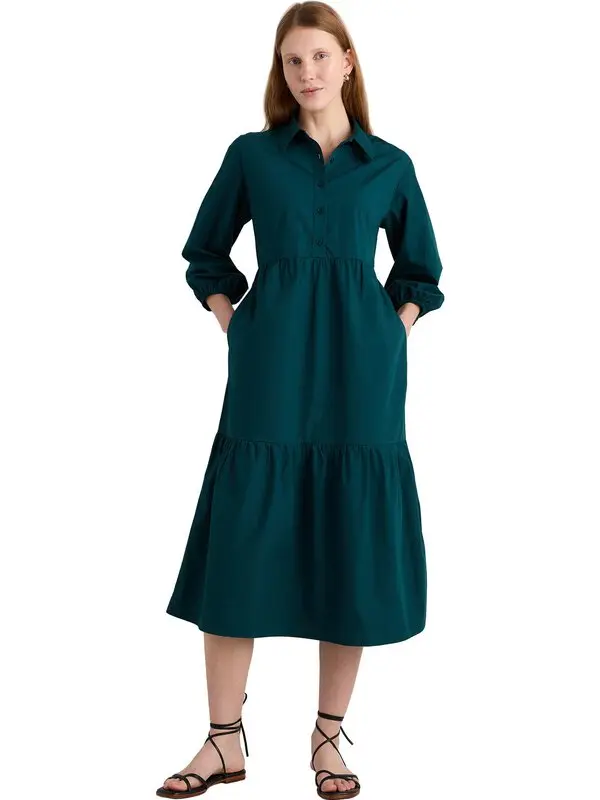 Quince Poplin Midi Tunic Dress - Ocean Green
