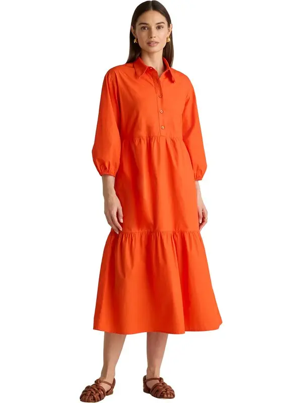 Quince Poplin Midi Tunic Dress - Vermillion Red