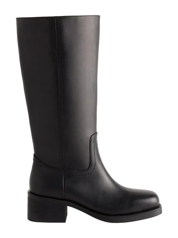 Quince Italian Leather Block Heel Boots - Black