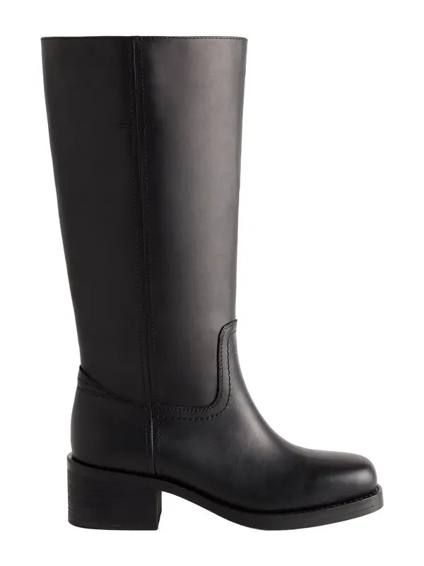 Quince Italian Leather Block Heel Boot - Black